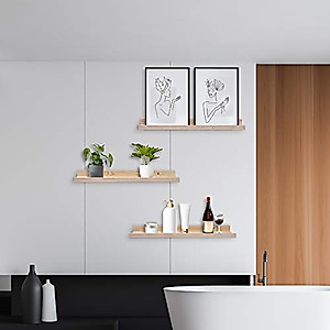 AZSKY 24 Inch Floating Shelves Natural Wood Wall Mounted Set of 3,Wooden Large Picture Ledge Shelf for Home Decoration for bedrooms,Office,Living Room, Kitchen,3 Same Sizes