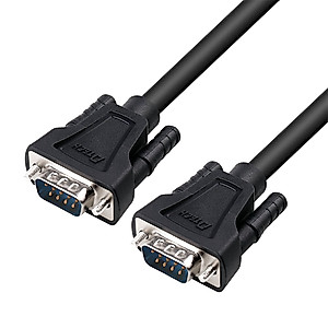 DTech 15ft DB9 RS232 Serial Cable Male to Male Null Modem Cord Full Handshaking 7 Wire Crossover for Data Communication Compatible with Computer Network Switch Router (15 Feet, Black)