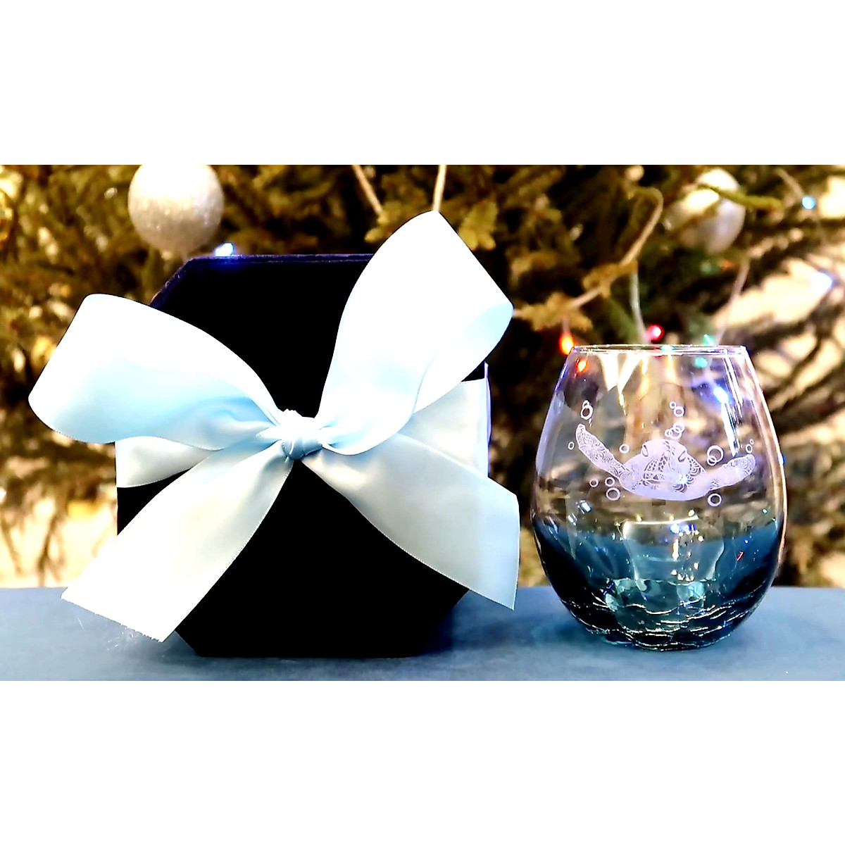 Valentines Day Gift, Tribal Sea Turtle Handmade Engraved Crackle Turquoise Wine Glass for Beach, Gifts for Sea Turtle Lovers Women Men