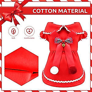 BAEJMJK Dog Winter Dress Bowknot Warm Girl Puppy Christmas Dress Cute Doggie Clothes for Small Dogs Cats Rabbit(Red,Large)