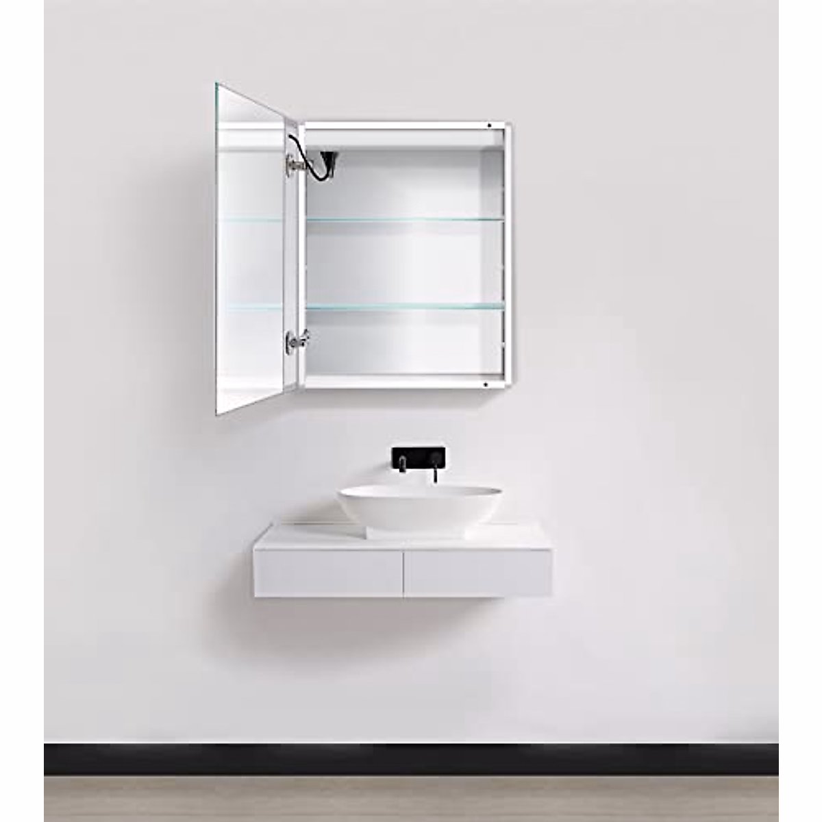 Glamms LED Medicine Cabinet 24 Inch X 30 Inch | Recessed or Surface Mount Mirror Cabinet w/Dimmer & Defogger