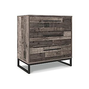 Signature Design by Ashley Neilsville Industrial 3 Drawer Chest of Drawers, Butcher Block Gray
