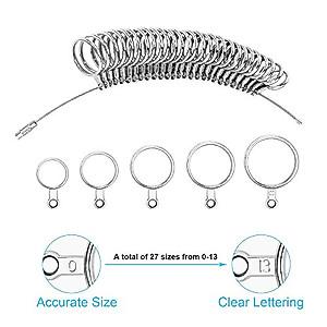Ring Sizer Measuring Tool, 27 PCS Premium Ring Measurement Tool, US Ring Size 0-13 with Half Size, 1 PCS Finger Ring Sizing Measure Gauge, by UUBAAR