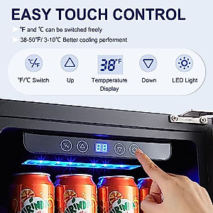 Phiestina Beverage Refrigerator 100 Cans Beverage Cooler 16 inch Mini Juice Beer Fridge Freestanding Low Noise/Auto Defrost Function Glass Door Removable Shelves for Home Bar Office