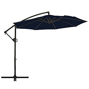 wikiwiki 10ft Patio Umbrellas Offset Outdoor Umbrella Cantilever hanging Umbrellas w/Infinite Tilt, Fade Resistant Waterproof RECYCLED FABRIC Canopy & Cross Base, for Yard, Garden & Deck (Navy Blue)