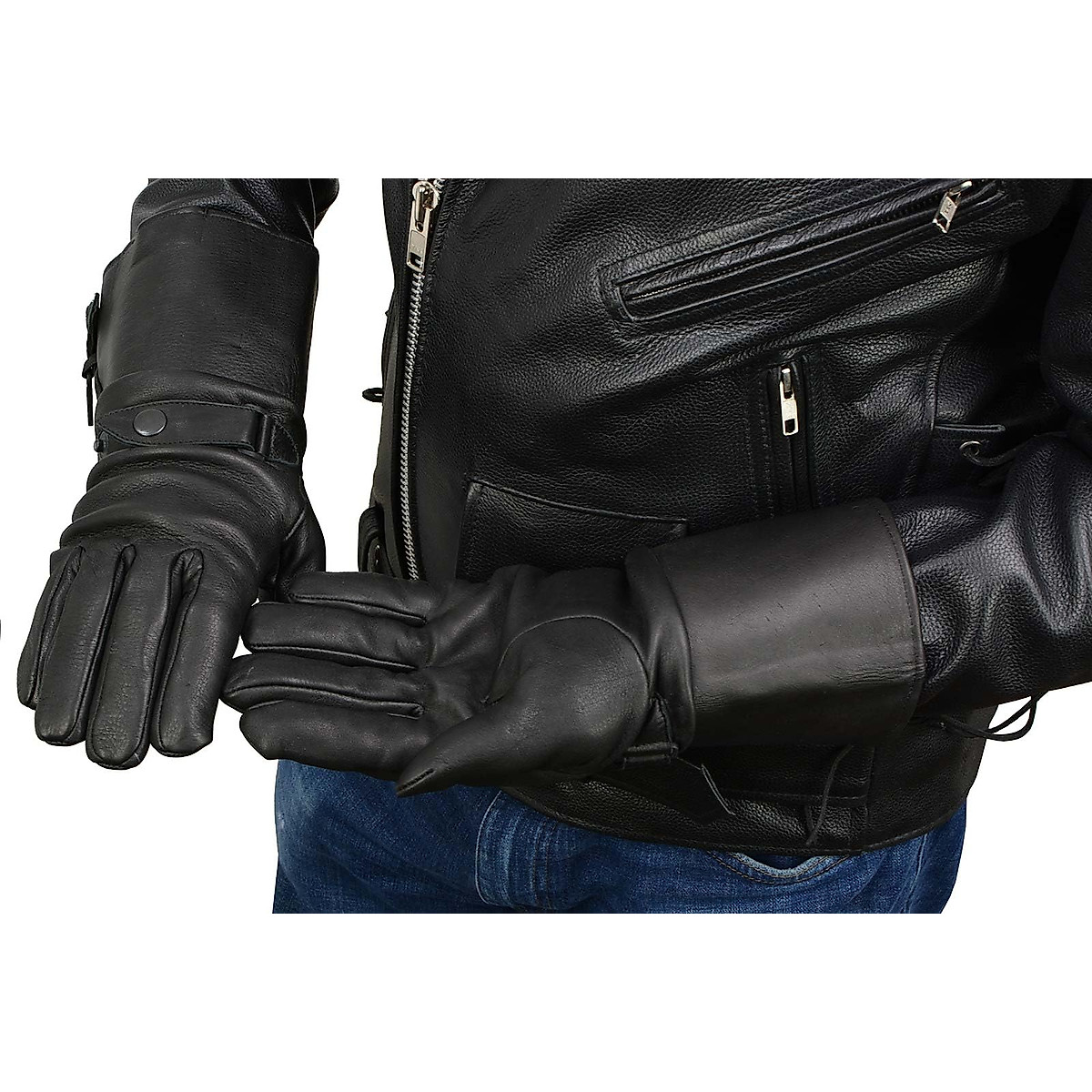 Milwaukee Leather Men's Gauntlet Motorcycle Hand Gloves- Deerskin Long Cuff with Snap Closure Thermal Lined-SH857 - Large