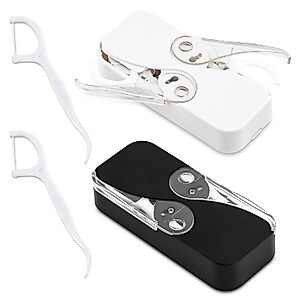 Dental Floss Portable Case Dental Floss Dispenser Automatic Dental Floss Picks Cases for Teeth Cleaning,Specialized Floss(Black+White)