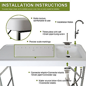PMSW FCT01 Fishing Cleaning Table with Sink, Portable Folding Camping Sink Table Fish Fillet Table with Sink Faucet for Picnic Camping Gardening Kitchen, White