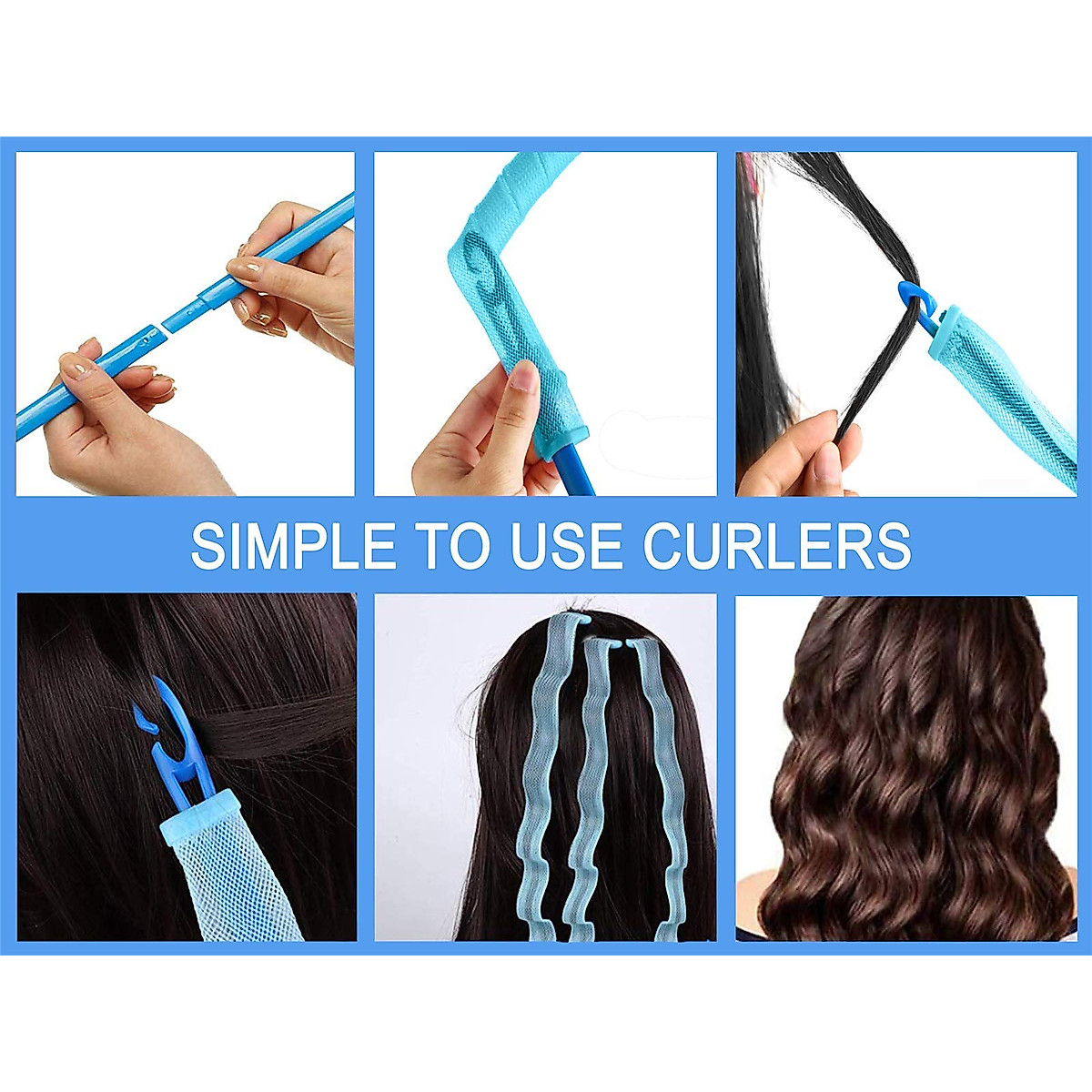 40PCS Hair Curlers Heatless Wave and Spiral Two Styles Formers(16inches) with 4PCS Styling Hooks Magic Hair Rollers No Heat Damage for Women and Kids’ Short and Medium Hair (16inch)