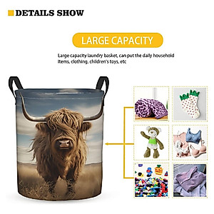 Foruidea Highland Cow Laundry Basket,Laundry Hamper,Collapsible Storage Bin, Oxford Fabric Clothes Baskets,Nursery Hamper For Home,Office,Dorm,Gift Basket