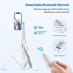 ATUMTEK 60" Selfie Stick Tripod, All in One Extendable Phone Tripod Stand with Bluetooth Remote 360° Rotation for iPhone and Android Phone Selfies, Video Recording, Vlogging, Live Streaming, White