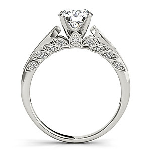 Blocaci Engagement Ring 1.5 CT Round Cut Graduated Floral Moissanite Engagement Rings for Women 14k White Gold Size 5