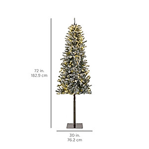 Best Choice Products 6ft Pre-Lit Slim Pencil Christmas Tree, Snow Flocked Hinged Artificial Alpine Holiday Decoration w/ 250 LED Lights, 700 Tips, Metal Stand