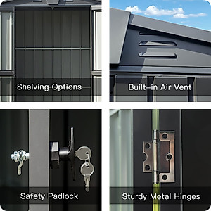 Domi Outdoor Storage Shed 5.7'x 3', Metal Garden Shed for Bike, Trash Can, Tools, Lawn Mowers, Pool Toys, Galvanized Steel Outdoor Storage Cabinet with Lockable Door for Backyard, Patio, Lawn