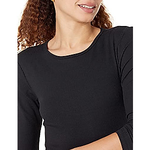 Amazon Essentials Women's Slim-Fit Long Sleeve Rib Knit Crew Neck Top (Available in Plus Size), Pack of 2, Black, X-Large