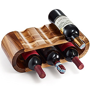 BLUEWEST Wooden Wine Racks Countertop, 8 Bottle Wine Rack, Acacia Wine Bottle Holder Stand, Free Standing Wine Storage, Wine Shelf Organizer, Perfect for Home Décor and Wine Gifts, No Need Assembly