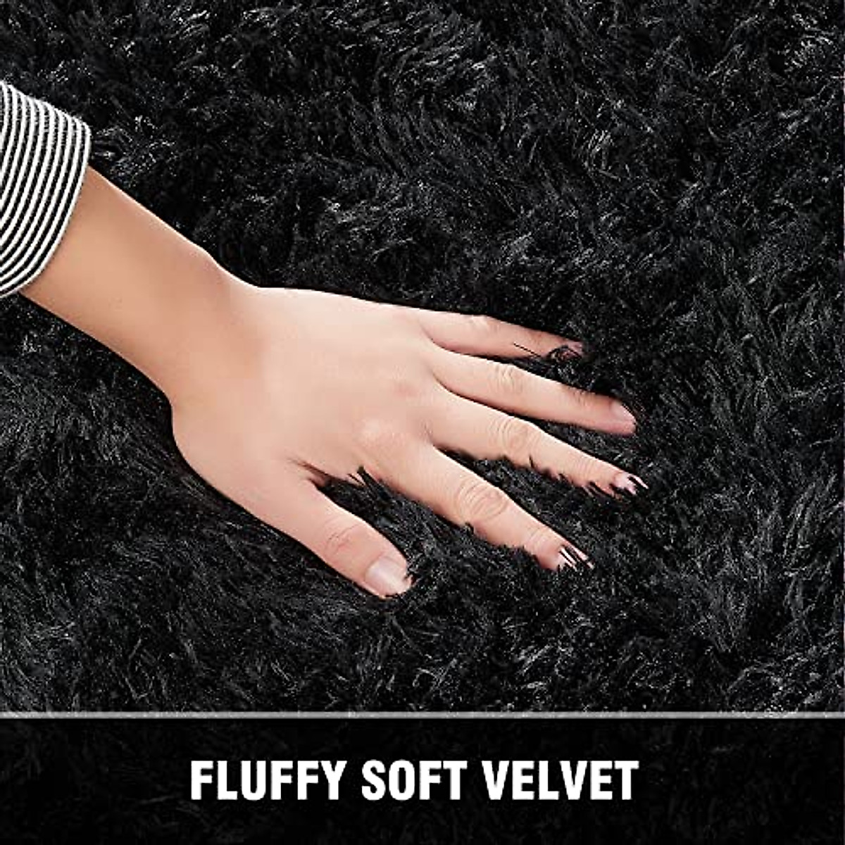 LFHHT Modern Indoor Fluffy Area Rug 5x7 Feet, Black Plush Fuzzy Shaggy Rugs for Living Room Bedroom Nursery Dorm Room Home Decor, Carpet Shag Rugs for Kids Girls Boys, Black