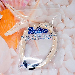 yueton Women Faux Pearl Headbands Twisted Cross Knot Velvet Headbands Elegant Bling Hair Band Hairpins Headwear Barrette Styling Tools Accessories Creamy White