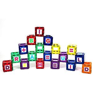 Playmags Magnetic Tile Building Set: Exclusive Educational Clickins – 80-Pc. Kit: 40 Super Strong Clear Color Magnet Tiles Windows & 40 Letters & Numbers – Stimulate Creativity & Brain Development