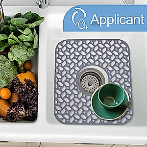 JUSTOGO Silicone Sink Mat, Grey Kitchen Sink Mats Grid Accessory, 1 PCS Folding Non-slip Sink Protector for Bottom of Farmhouse Stainless Steel Porcelain Sink (Center Drain, 13.58''x 11.6'')