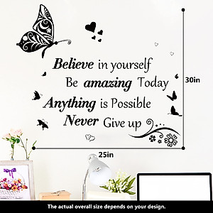 Inspirational Wall Stickers Quotes Letter Wall Art Stickers Motivational Removable Wall Decor Positive Word Butterfly decals Peel and Stick for Bedroom Living Room Hallways Family Office Classroom