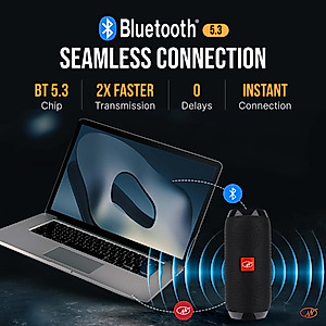 WALLA SOUND Bluetooth Speaker & FM Radio - IPX5 Waterproof Portable Wireless Speaker with BT 5.3, Stereo Sound, Micro SD Card MP3 Player, TWS Pairing & Built-in Mic for Home, Outdoors, Travel