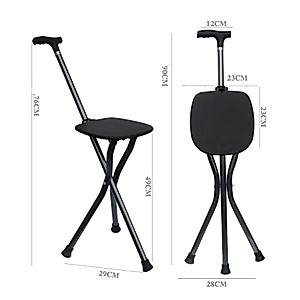 Hold 440 lbs Walking Cane Seat,Heavy Duty Travel Hiking Crutches Stool, Aluminum Alloy, Bow Handle, Non-Slip, Elderly Folding Portable Cane Chairs
