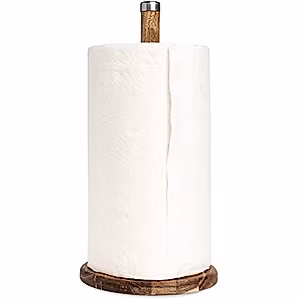 Smart Design Wood Paper Towel Holder - Fits Standard Size Paper Towel Rolls - Kitchen Countertop Stand, Bathroom Organizer Rack, Standing Dispenser - Acacia