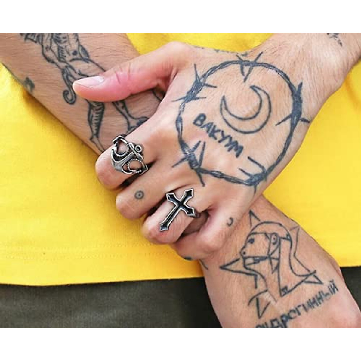 LAKIYOYO 15Pcs Vintage Punk Rings for Men Adjustable Snake Ring Dragon Rings Gothic Knuckle Stacking Finger Rings Jewelry Set