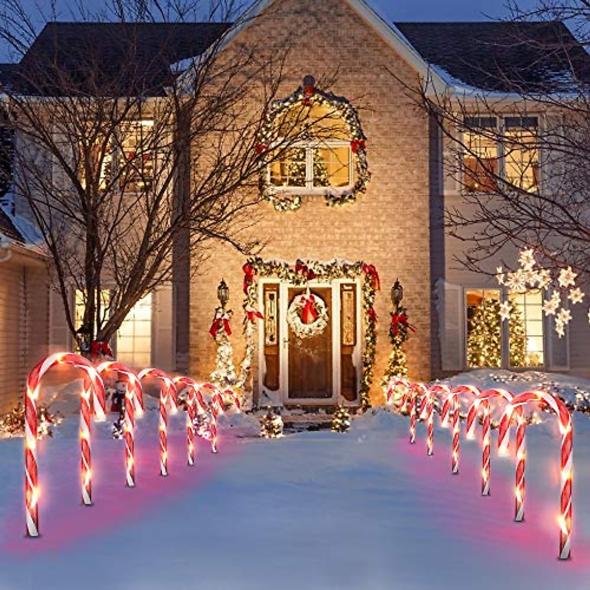 walsport Christmas Candy Cane Pathway Lights Markers Holiday Walkway Lights Outdoor Ornaments Garden Stakes Set of 12 for Yard Lawn Xmas Outside Decorations