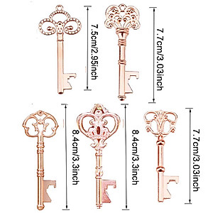 Awtlife 50 Pcs Rustic Vintage Skeleton Key Bottle Opener with Tag Cards Sheer Bag for Wedding Party Favors 5 Style Gold Rose