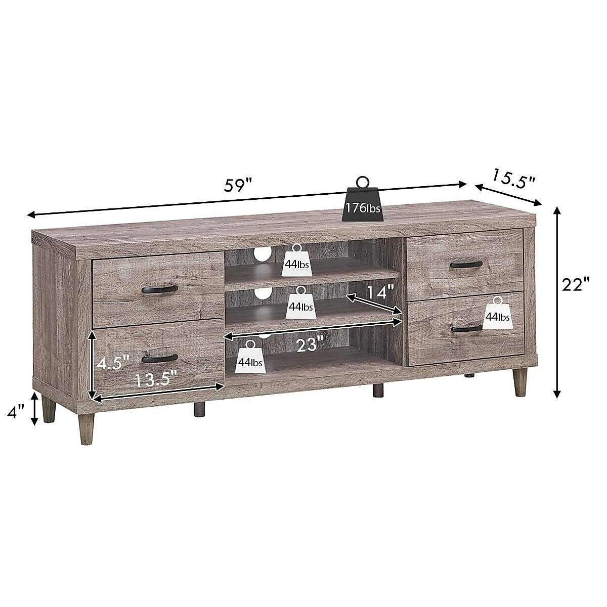 Tangkula Farmhouse TV Stand, Retro Wood Universal Stand for TV's up to 65" Flat Screen, 4 Drawers & 3 Open Shelves with 7 Adjustable Heights, 6 Legs Sturdy Structure, Rustic TV Console Table, Grey