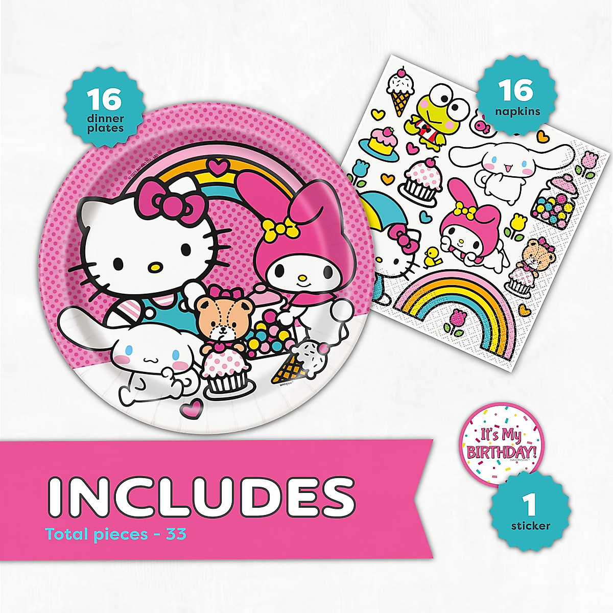 Hello Kitty Birthday Decorations & Party Supplies | Hello Kitty Plates, Napkins, Sticker | Officially Licensed