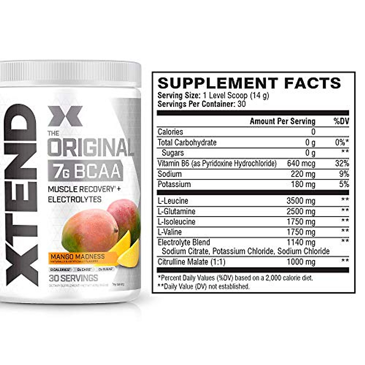 Xtend Original BCAA Powder Mango Madness, Sugar Free Post Workout Muscle Recovery Drink with Amino Acids for Men & Women, 14.8 Oz