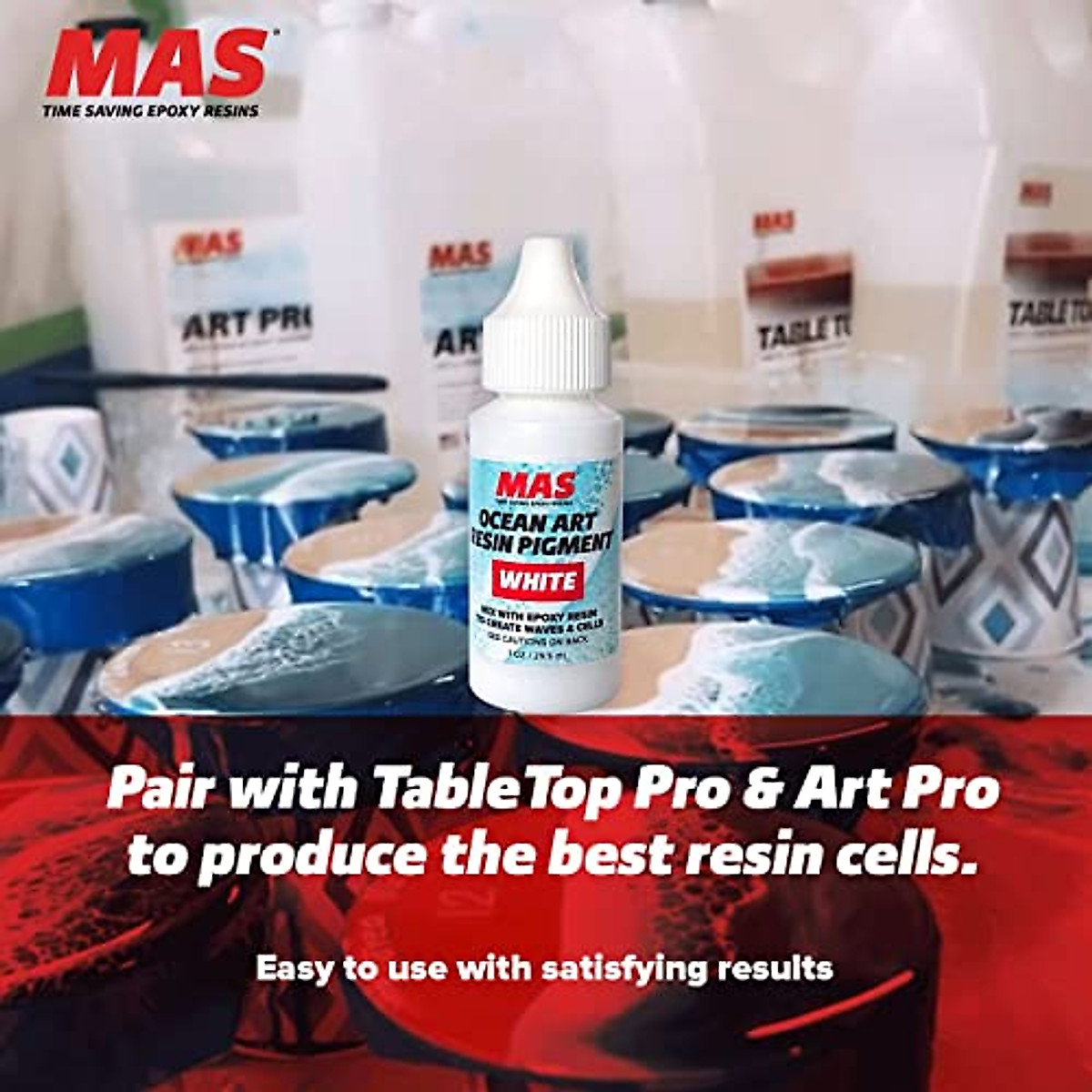 MAS Epoxies Resin Ocean Art White Pigment, 1 oz, Epoxy Resin Dye for Ocean Waves and Water Effects