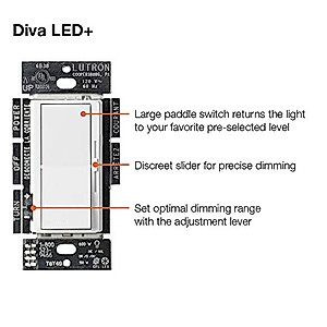 Lutron Diva LED+ Dimmer for Dimmable LED, Halogen and Incandescent Bulbs with Wallplate | 150W/Single-Pole or 3-Way | DVWCL-153PH-AL | Almond