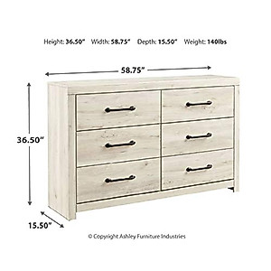 Signature Design by Ashley Cambeck Farmhouse Industrial 6 Drawer Dresser, Whitewash