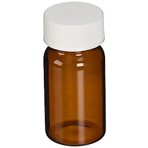 JG Finneran 9A-121 Amber Borosilicate Glass Standard VOA Vial with White Polypropylene Solid Top Closure and PTFE Lined, 24-400mm Cap Size, 20mL Capacity (Pack of 72)