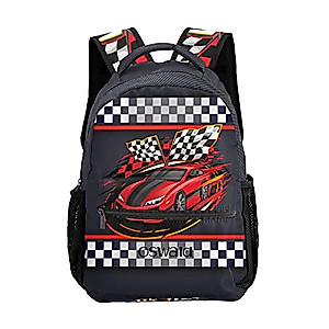 Urcustom Custom Kid Backpack, Race Car Personalized School Bookbag with Your Own Name, Customization Casual Bookbags for Student Girls Boys