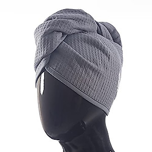 SELARUS 100% Turkish Cotton Hair Towel Wrap for Women,Non Microfiber,Super Absorbent,AntiFrizz,Plopping Hair Drying Waffle Bath Towels for Curly,Long&Thick Hairs,Turban Head Wrap,1Pack10x26inc