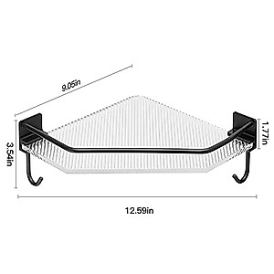 AODORAN Shower Caddy Bathroom Organizer - 2-Pack Black Shower Organizer Rustproof Acrylic Shower Corner Shelves With 2 Hooks, Adhesive Wall Mounted Bathroom Shelves Kitchen Organizer