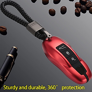 xjyongwx Key Fob Cover Case Shell Holder Compatible with Cayenne Boxster Panamera Macan 718/911/918 Aluminum Alloy Silicone( Red)