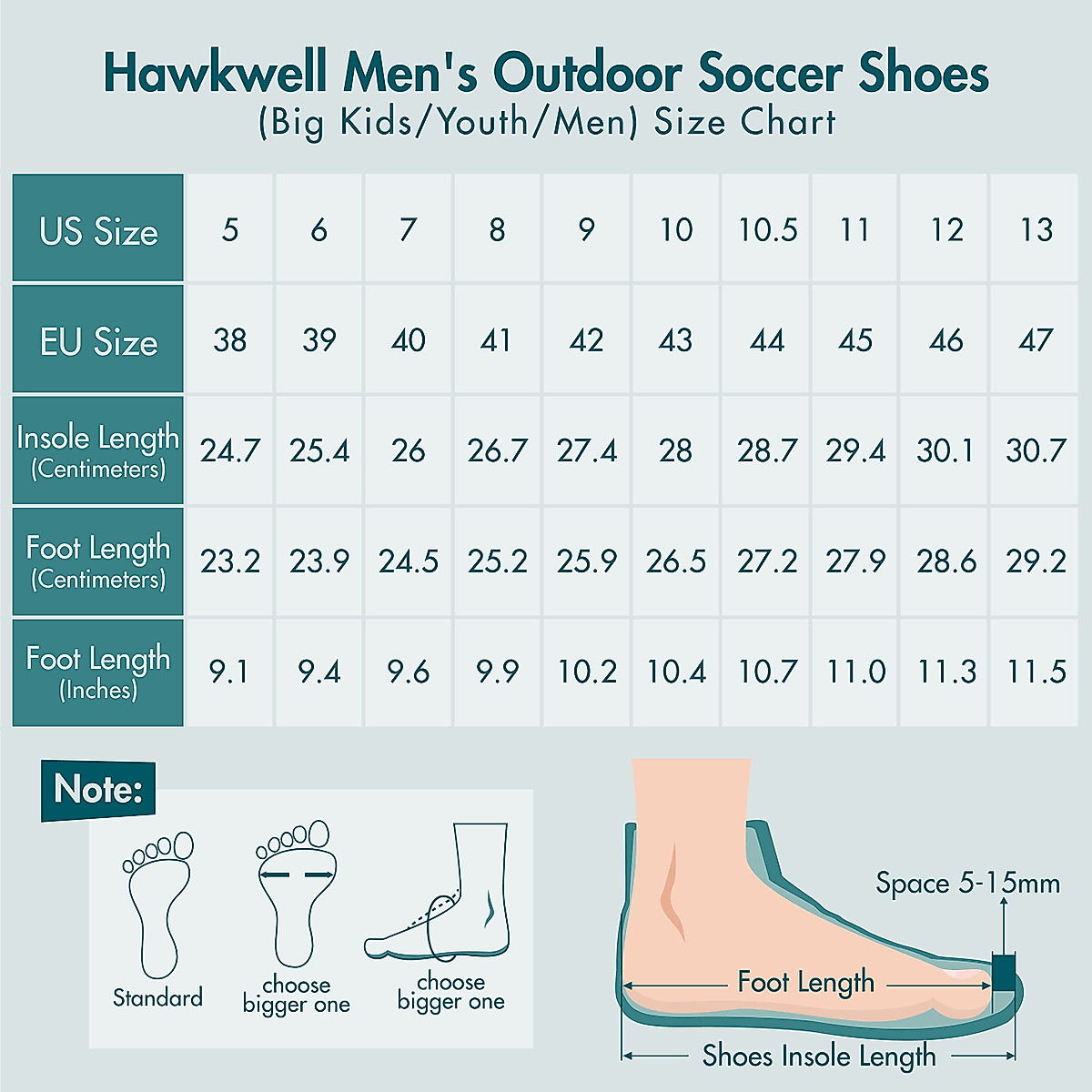 Hawkwell Men's Outdoor Firm Ground Soccer Cleats, Black PU, 7 M US