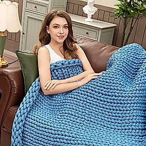 yescool Knitted Weighted Blanket for Adults (48"x72", Twin Size, 15Ibs) Cooling Weighted Blanket, Comfortable Soft Chunky Knit Heavy Blanket Washable Knit Decorative Blanket, No Beads, Blue