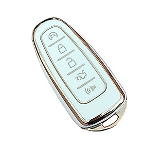 WENHENI for Ford Key Fob Cover Key Fob Shell with Keychain Fit for Ford CMAX Edge Escape Expedition Explorer Flex Focus Taurus Lincoln MKS MKT MKX Navigator Smart Key (White-A)
