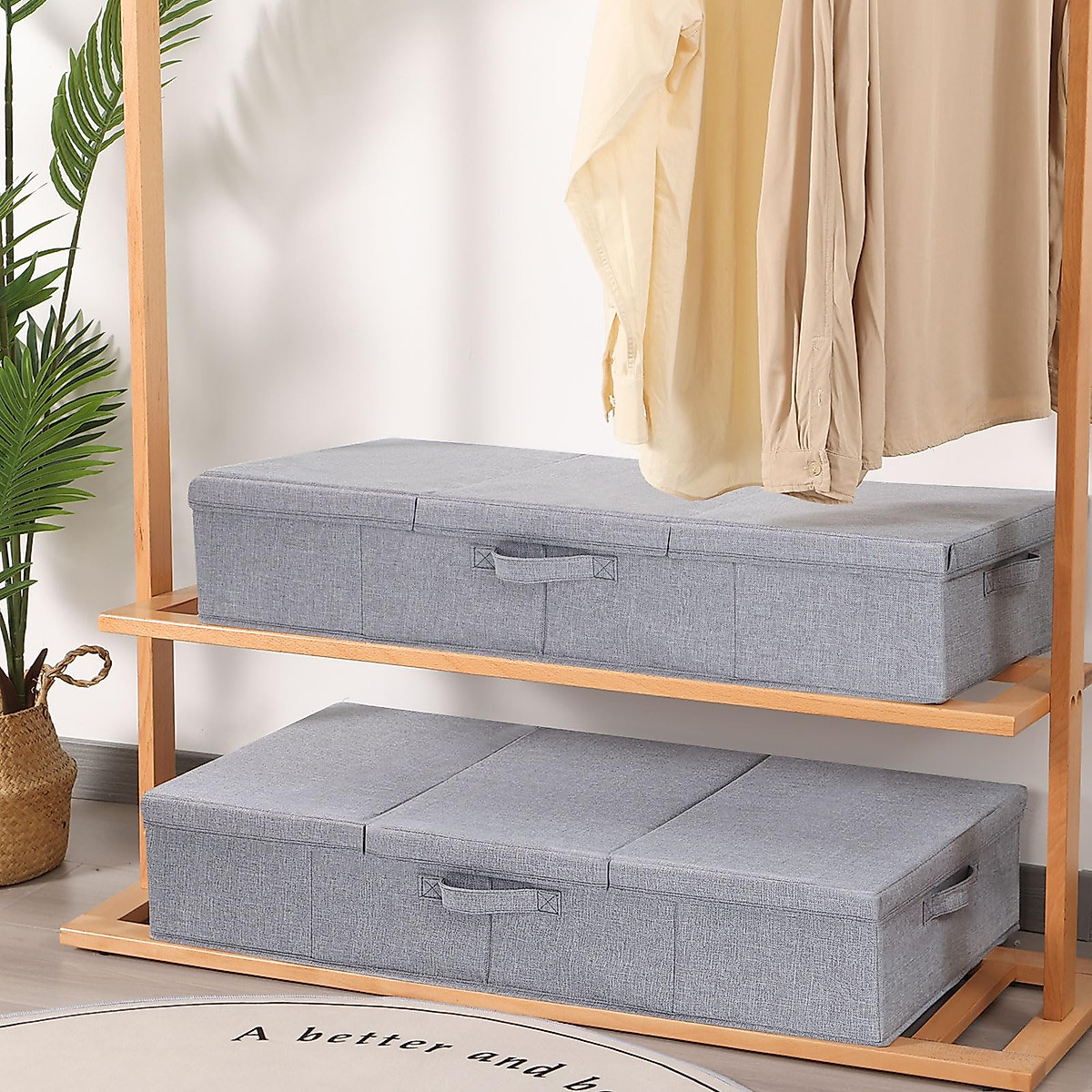 YheenLf Under Bed Storage Containers Bin with Lids Handle, Foldable Sturdy Storage Bags with Handles for Organizing Clothes, Shoes, Blankets, Pillows, Grey, 1 Pack, 23.6" L x 11.8" W x 5.9" H