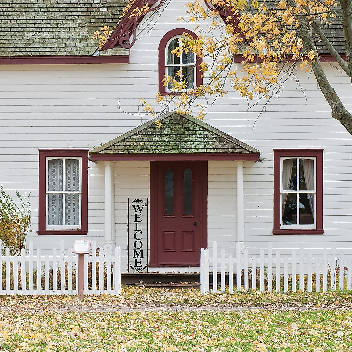NIKKY HOME Large Vertical Welcome Word Sign for Porch Front Door Entryway Rustic Wooden Plaque Wall Hanging Decor, 46.5 x 12.5 Inch