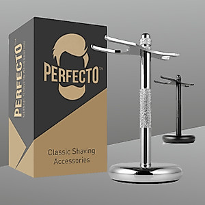 Perfecto Deluxe Chrome Razor and Brush Stand - The Best Safety Razor Stand. This Will Prolong The Life of Your Shaving Brush, metal