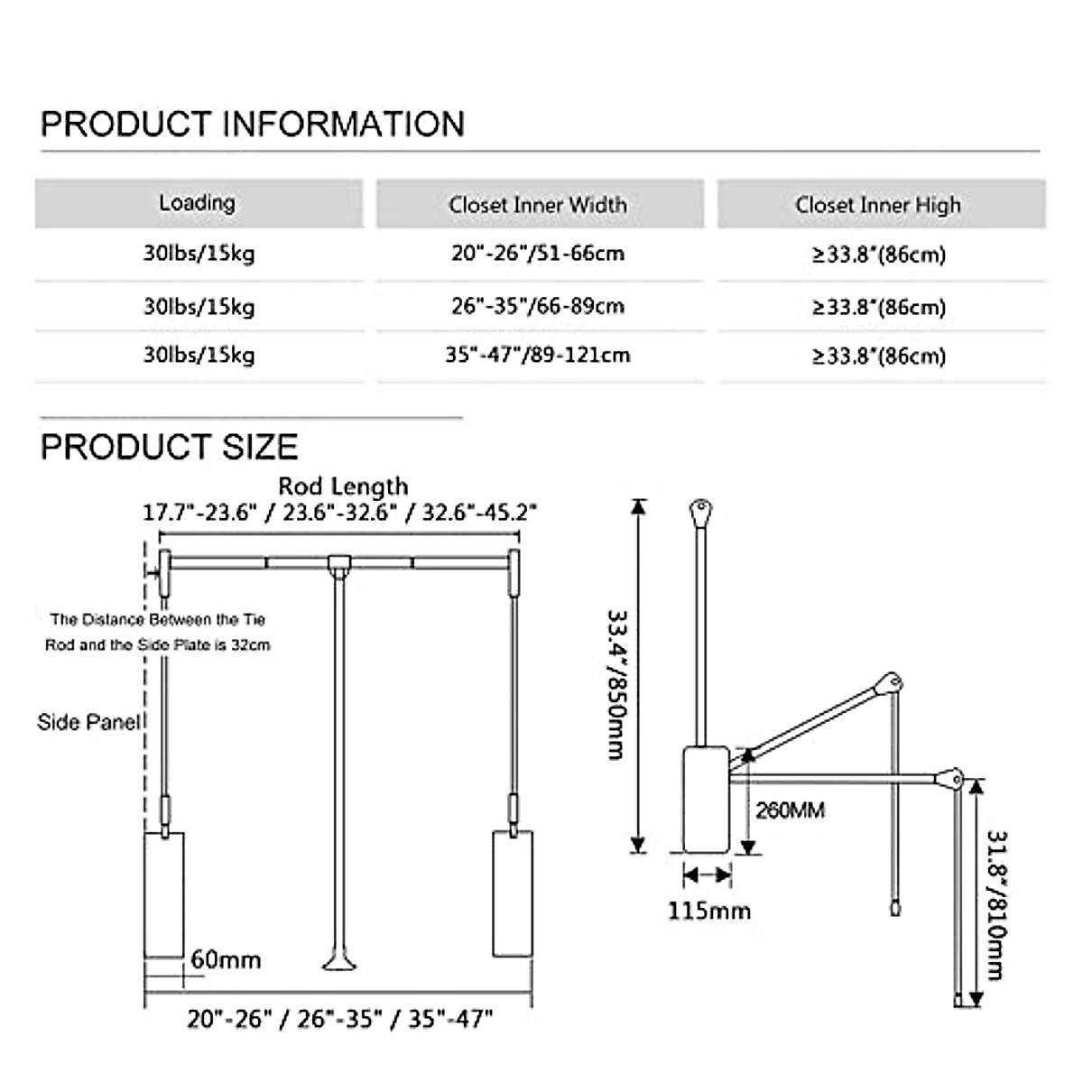 mellifuous Pull Down Closet Rod Adjustable Extender Closet Hanging Rod, 30 lbs Load Capacity Closet Bar for Hanging Clothes, Wardrobe Lift Saving Space Aluminium Rod Automatic Rebound (26''-35'')
