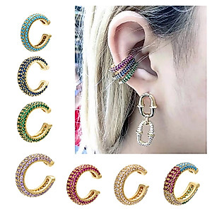 AnnBabic Ear Cuffs for Women - CZ Paved Hoop Conch Cuff Earrings for Ladies Men - Sparkle Rhinestones Clip On Wrap Earrings Non Pierced